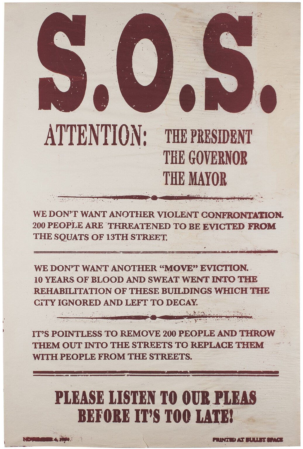 Gallery 98 | Andrew Castrucci, “S.O.S.” poster, 1994