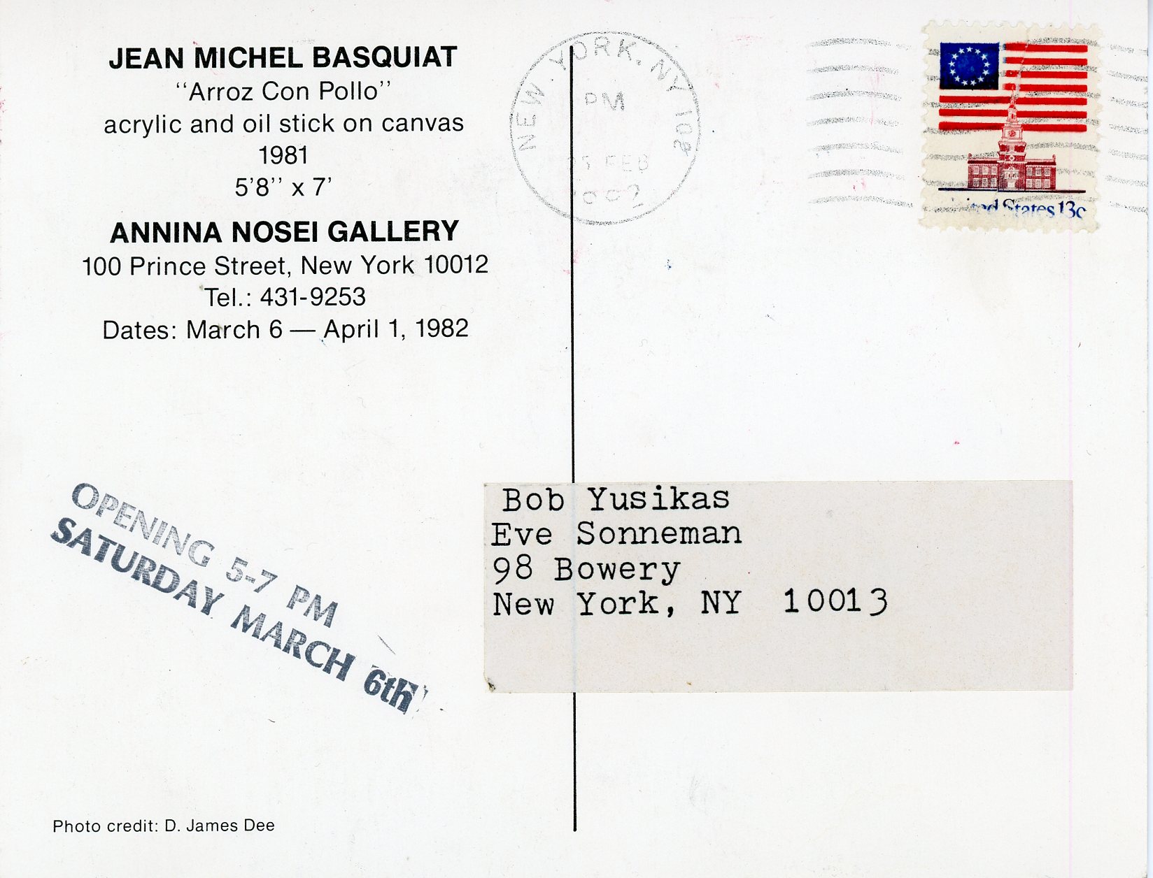 Gallery 98 | Jean-Michel Basquiat, Annina Nosei Gallery, Card, March ...