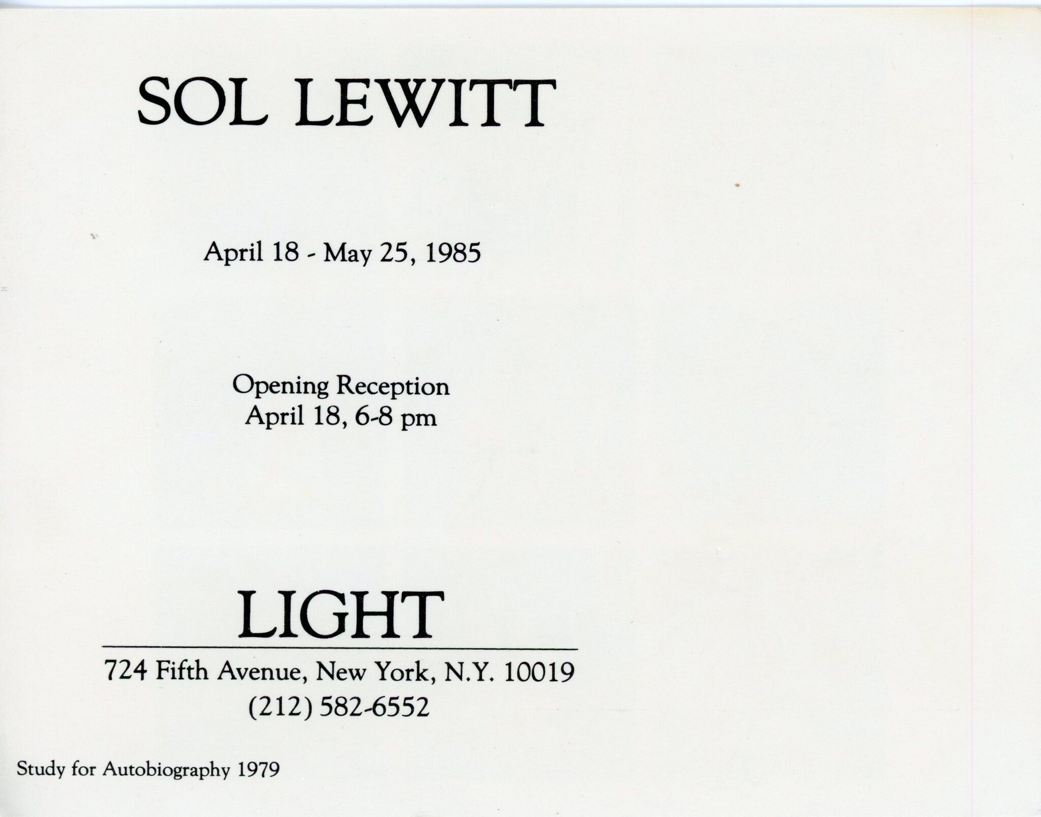 Gallery 98 | Sol Lewitt, Study for Autobiography, Card, LIGHT Gallery ...