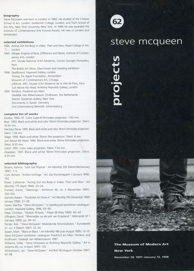 Gallery 98 | MOMA, Steve McQueen, Projects Series, 4-Fold Pamphlet, 1998