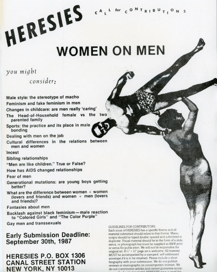 Gallery 98 | Heresies, Women on Men, Call for Contributions Flyer, 1987