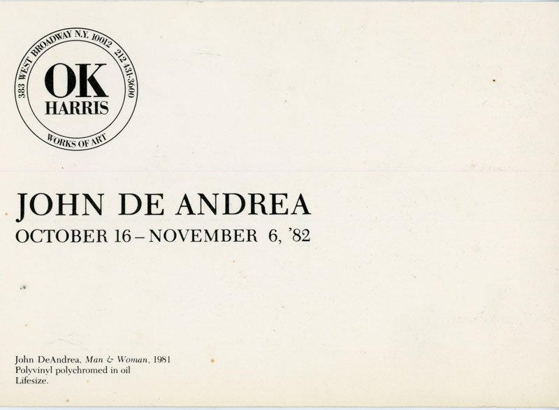 Gallery 98 | John De Andrea, OK Harris Gallery, Card, 1982