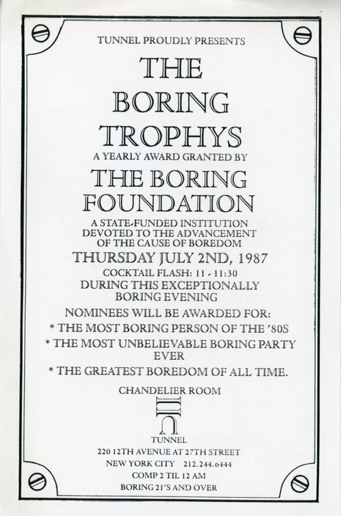 Gallery 98 | Tunnel, The Boring Trophys, Card, 1987