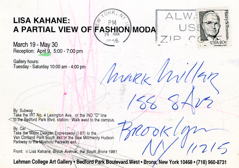 Gallery 98 | Lisa Kahane, A Partial View of Fashion Moda, Lehman ...