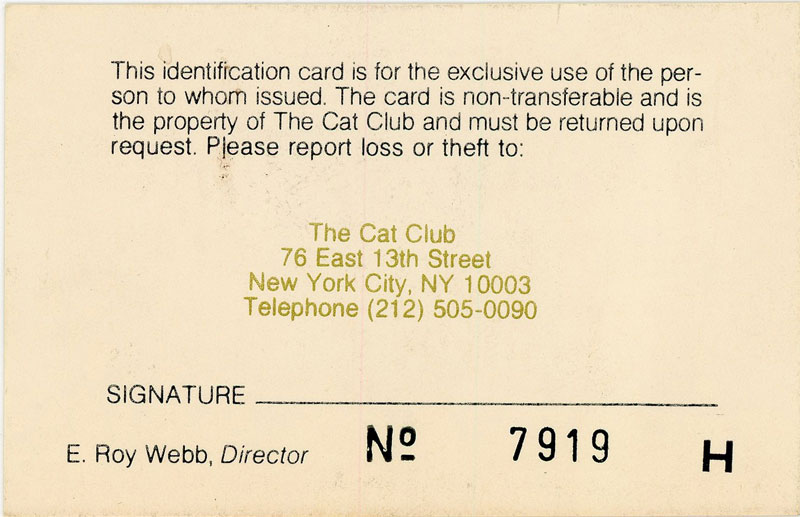Gallery 98 | Cat Club, Membership Card, c. 1980s