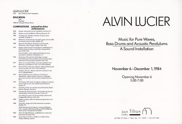 Gallery 98 | Alvin Lucier, Music for Pure Waves, Bass Drums and ...