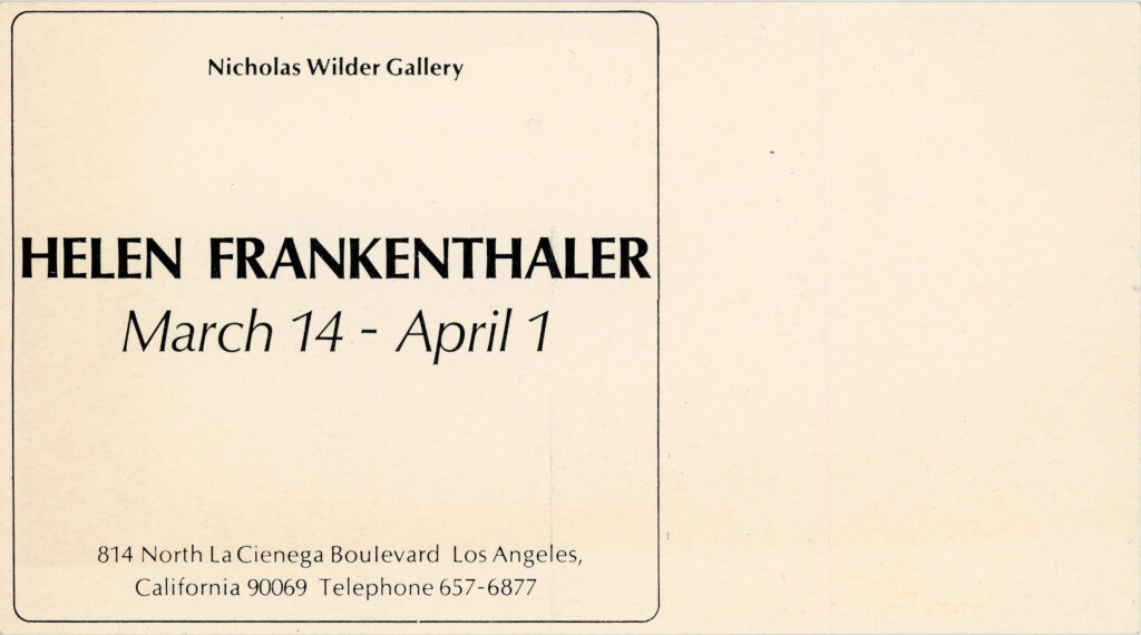 Gallery 98 | Helen Frankenthaler, Nicholas Wilder Gallery, Card, c. 1980s