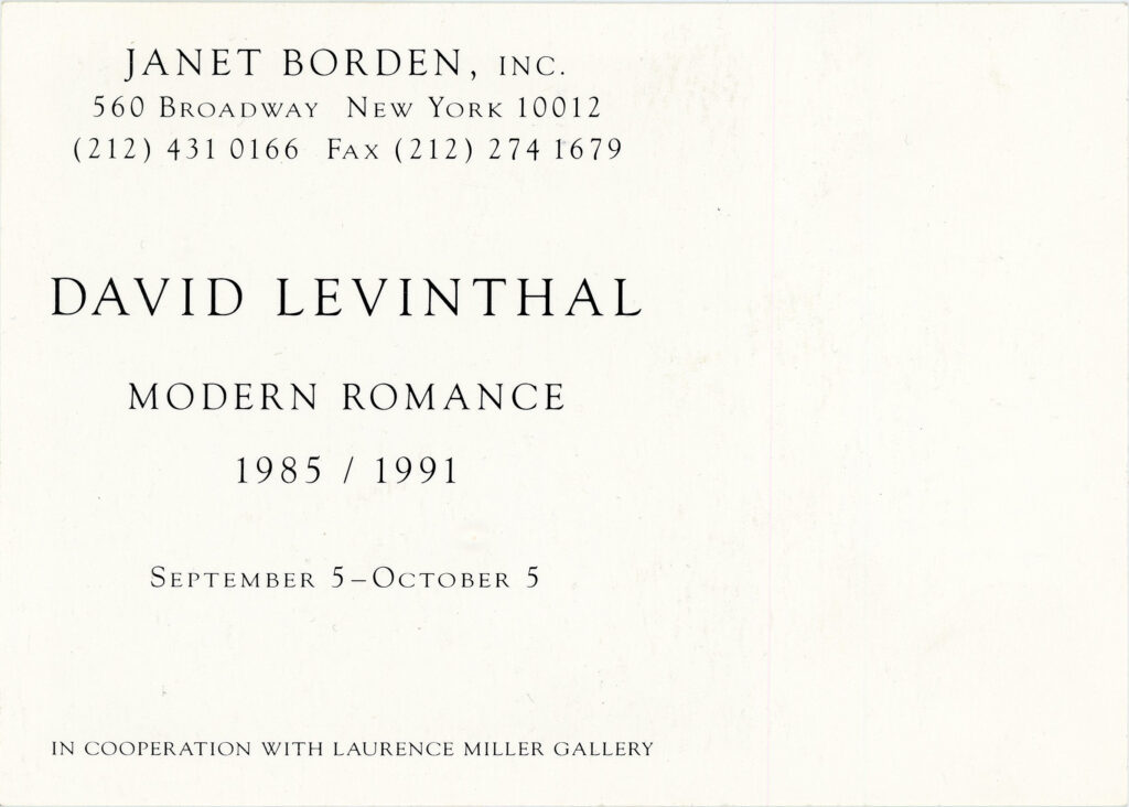Gallery 98 | David Levinthal, “Modern Romance 1985 / 1991,” Card, Janet ...