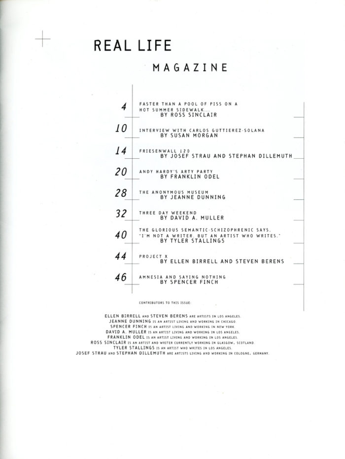 Gallery 98 | Real Life Magazine, editor: Thomas Lawson, Autumn 1994