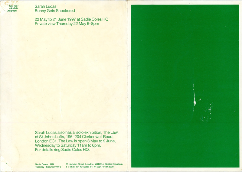 Gallery 98 | Sarah Lucas, Bunny Gets Snookered, Folded Card, Sadie ...