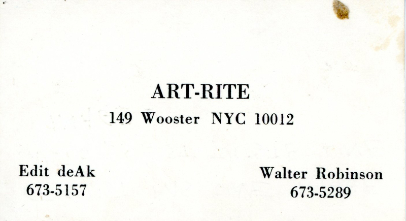 Gallery 98 | ART WORLD BUSINESS CARDS, 1970s – 1980s