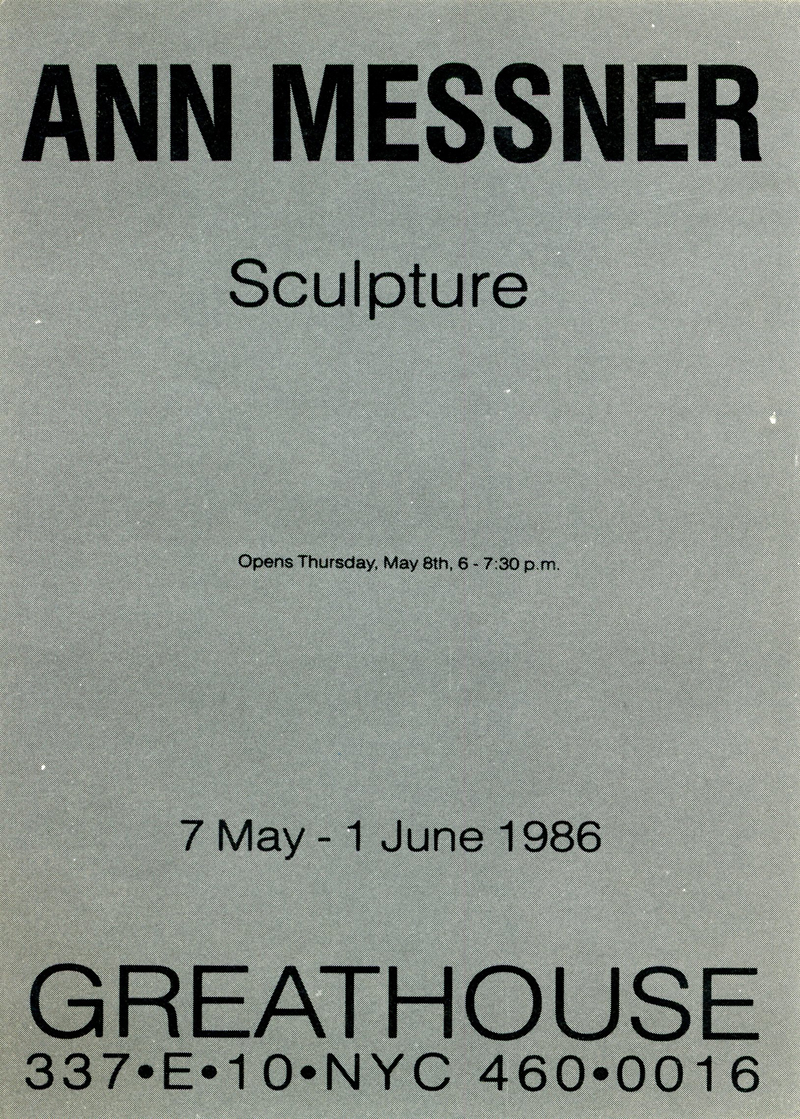 Gallery 98 | Greathouse Gallery, Ann Messner, Card, 1986