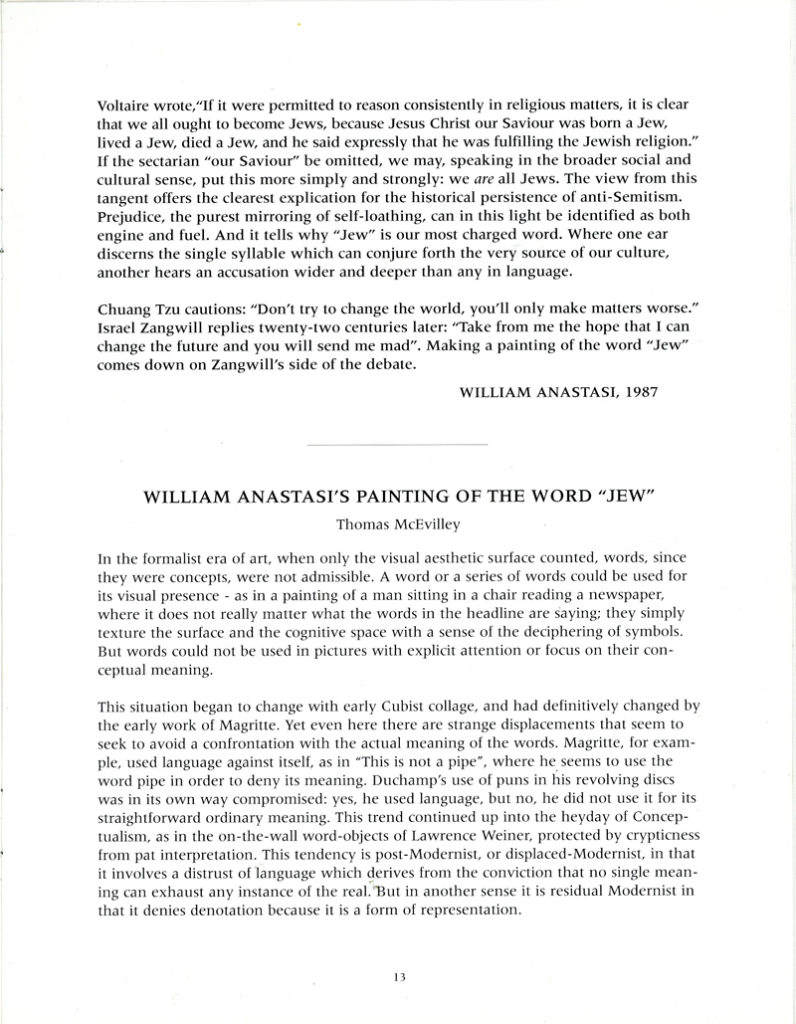 Gallery 98 | William Anastasi, Jew, 20-Page Catalogue, Sandra Gering ...