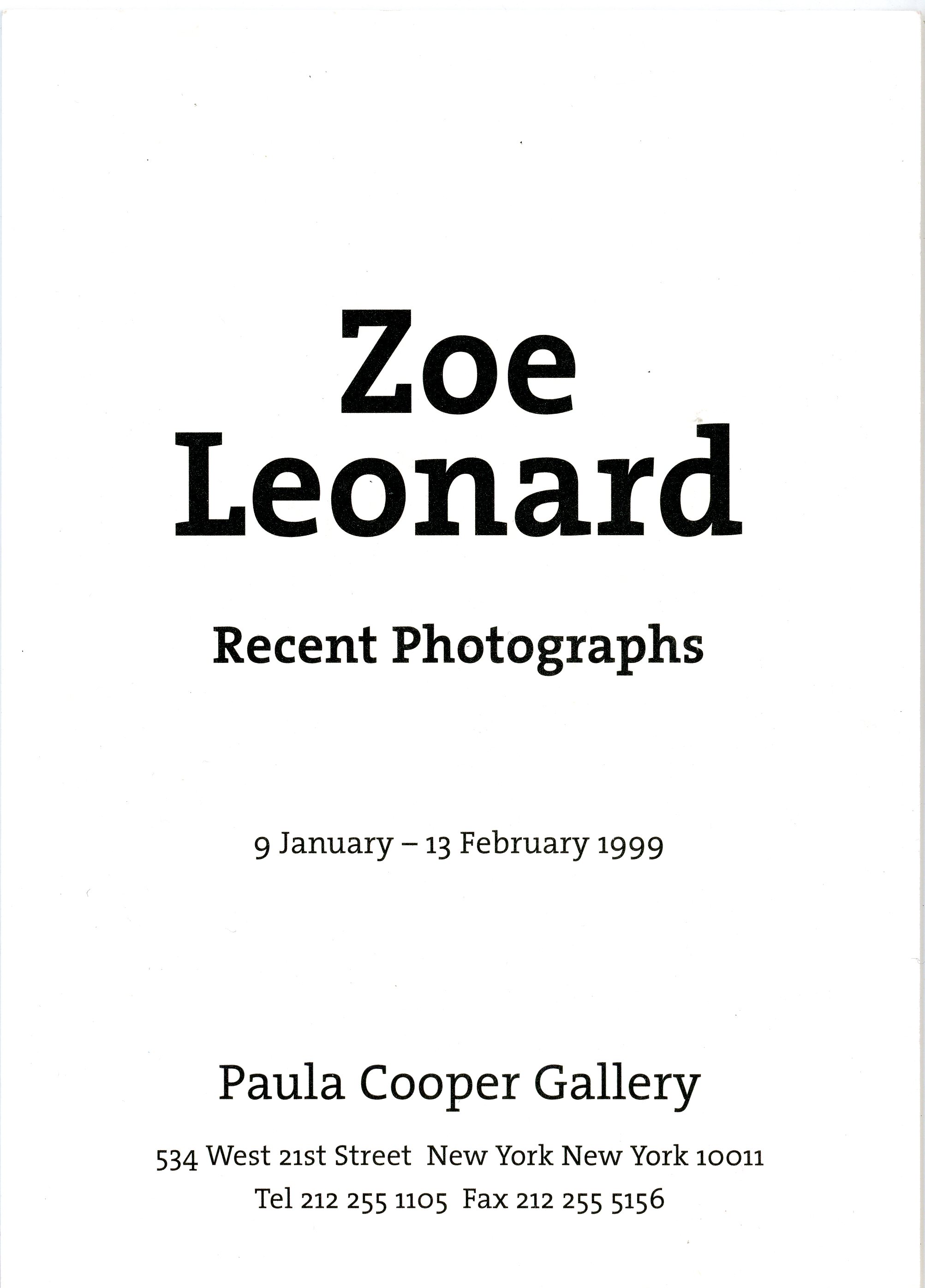 Gallery 98 | Zoe Leonard, Card, Paula Cooper Gallery, 1999