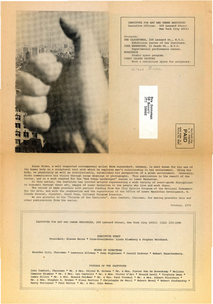 Gallery 98 | Klaus Rinke, New Urban Landscapes, Brochure Mailer ...