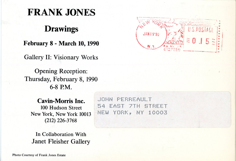 Gallery 98 | Frank Jones, Card and Press Release, Calvin-Morris Inc, 1990