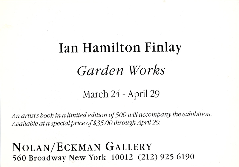 Gallery 98 | Ian Hamilton Finlay, “From the Sky” (1982), Folded Card ...