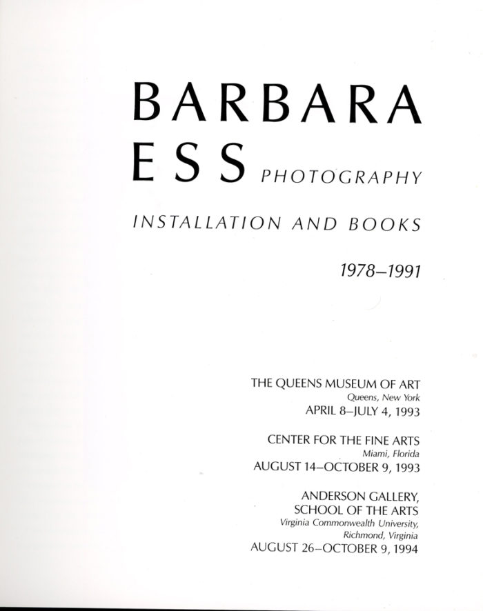 Gallery 98 | Barbara Ess, Photography Installation and Books, 35-Page ...