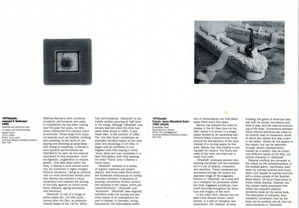 Gallery 98 | Matthew Barney, OTTOshaft, Double-Sided Three-Fold Pamphlet, Tate Gallery (London ...