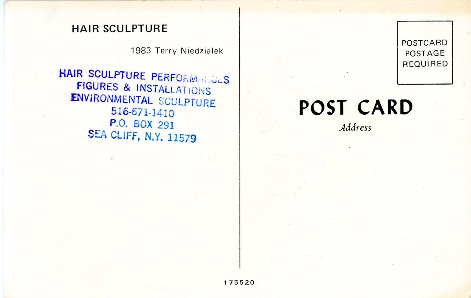 Gallery 98 | Terry Niedzialek, Hair Sculpture, Postcard, 1983