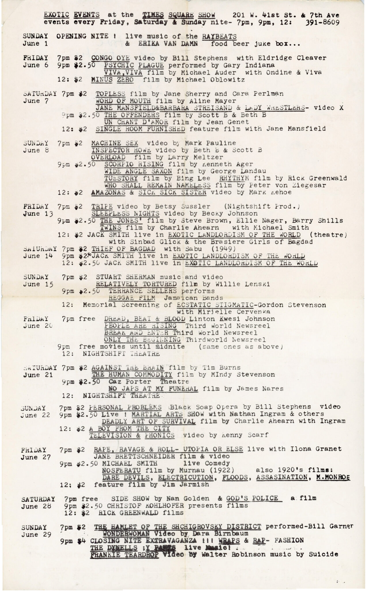 Gallery 98 | The Times Square Show, Exotic Events Schedule, Folded ...