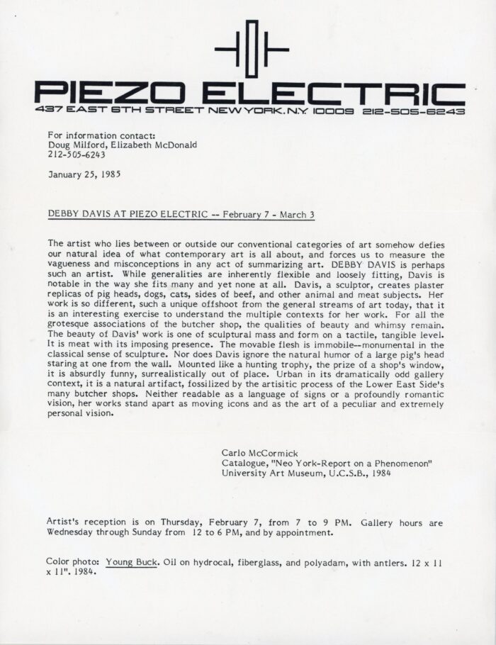 Gallery 98 | Debby Davis, Young Buck (1984), Card with Press Release by ...