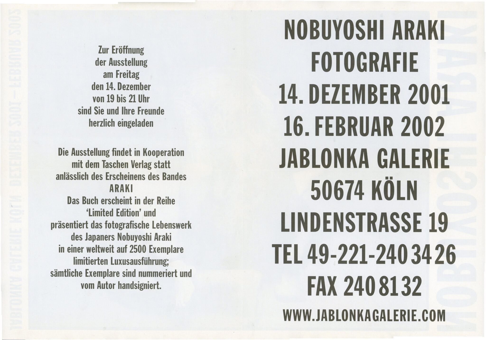 Gallery 98 | Nobuyoshi Araki, Jablonka Galerie (Germany), Folded Poster ...