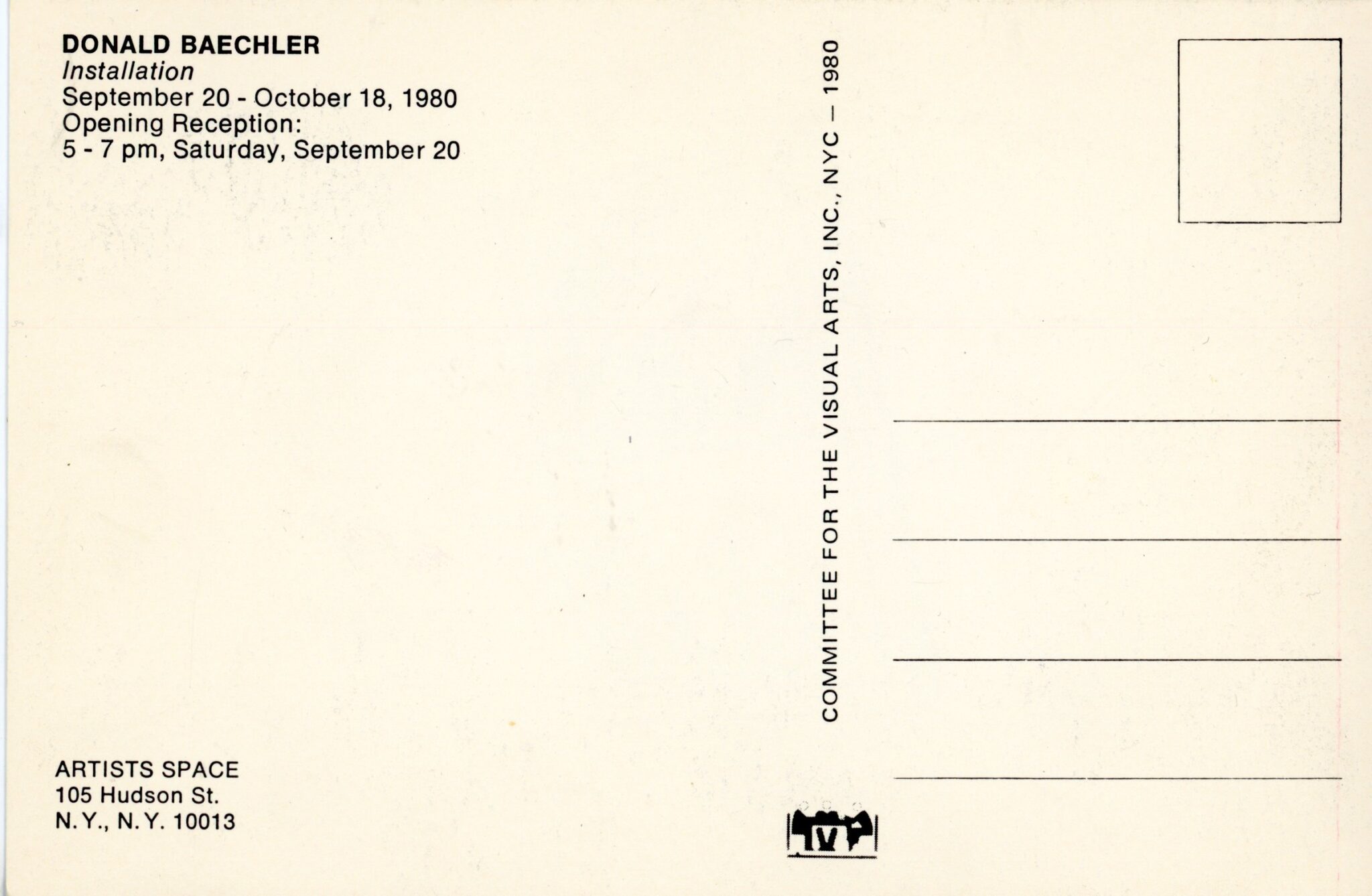 Gallery 98 | Donald Baechler, Installation, Artists Space, Card, 1980