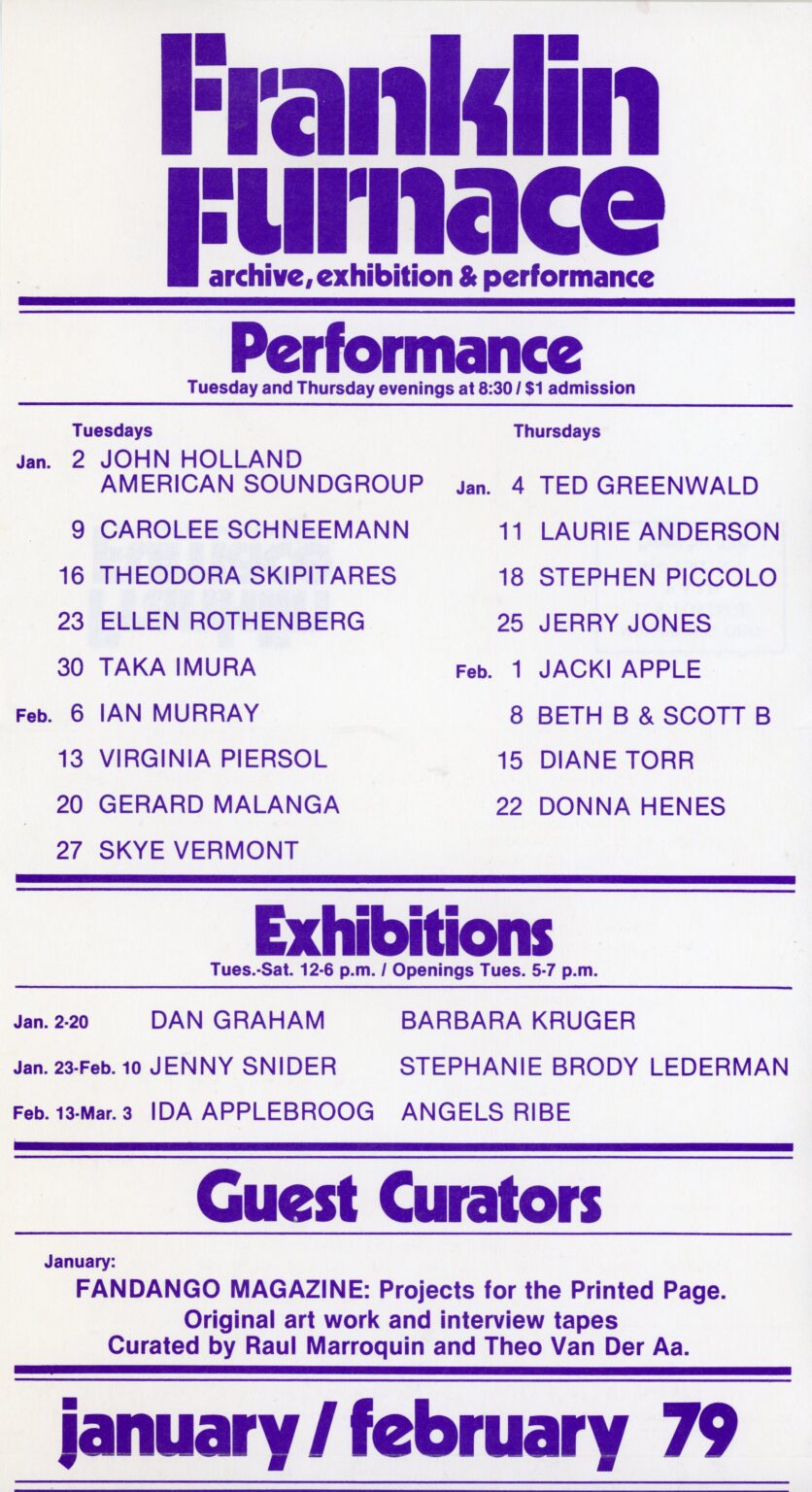 Gallery 98 | Franklin Furnace, Spring Exhibition & Performance Calendar ...