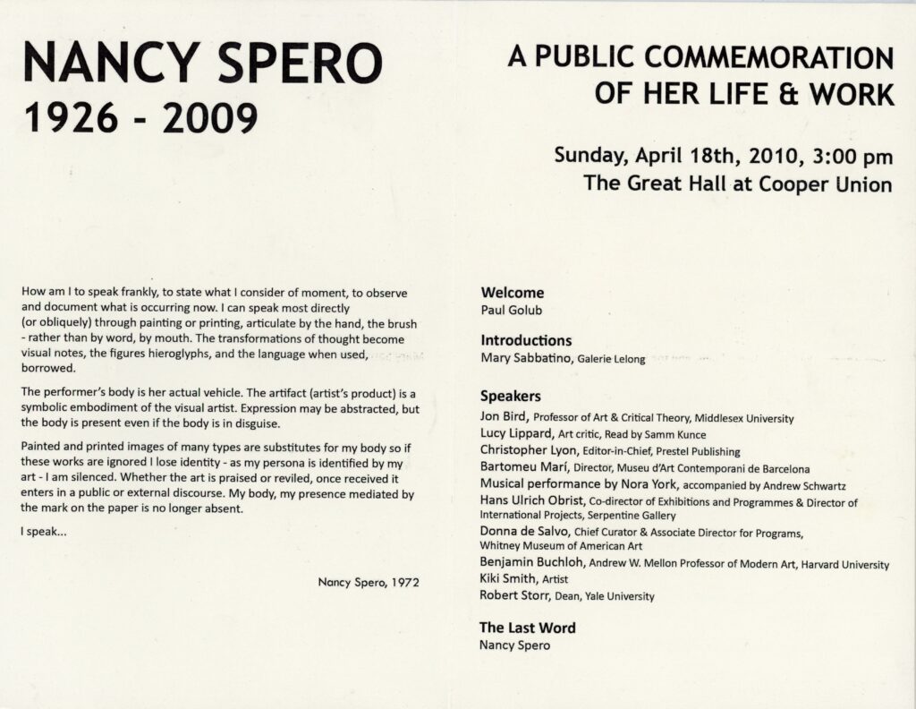 Gallery 98 | Nancy Spero (1926 – 2009), A Public Commemoration of Her ...