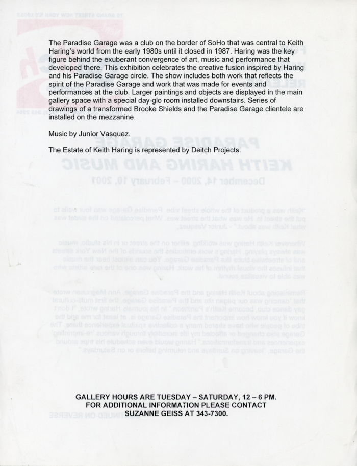 Gallery 98 | Paradise Garage: Keith Haring and Music, Deitch Projects ...