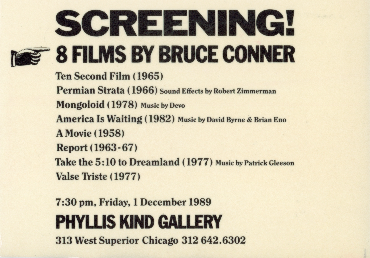 Gallery 98 | New Cinema, February Schedule, Poster, 1979